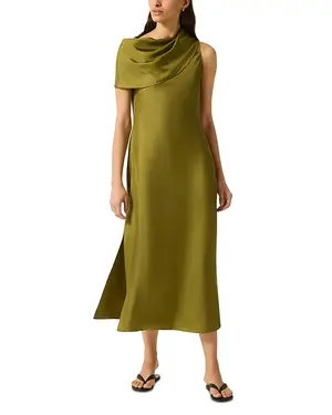 ARGENT Silk Funnel Neck Dress - Pickle
