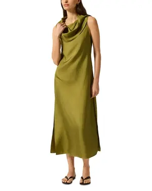 ARGENT Silk Funnel Neck Dress - Pickle