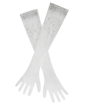 MISS CIRCLE NEW YORK Izzy Crystal Opera-length Gloves - White