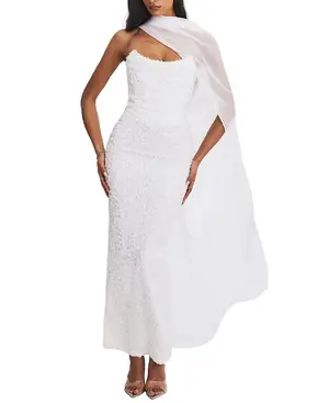 MISS CIRCLE NEW YORK Myra Beaded Mesh Strapless Maxi Dress