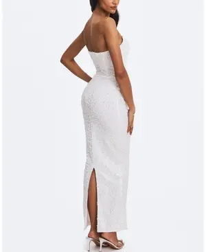 MISS CIRCLE NEW YORK Myra Beaded Mesh Strapless Maxi Dress