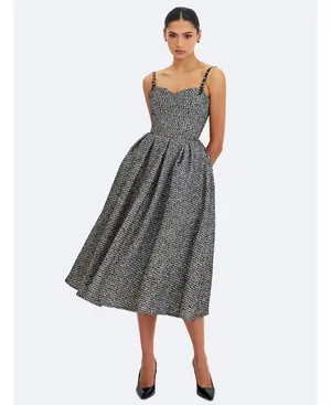 MISS CIRCLE NEW YORK Katalina Tweed Backless Midi Dress