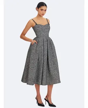 MISS CIRCLE NEW YORK Katalina Tweed Backless Midi Dress