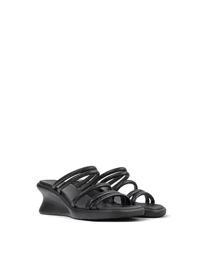 Camper Louise Leather Strap Wedge Sandal - Black