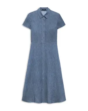 Theory Short Sleeve Shirtdress - Light Denim