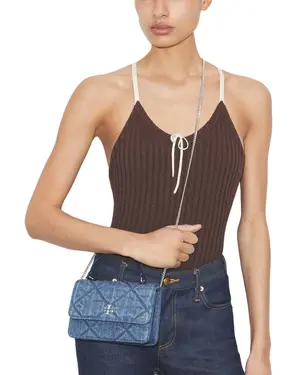 Tory Burch Kira Mini Diamond Quilt Denim Crossbody Bag - Blue