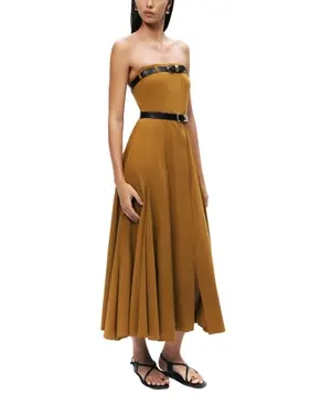 NOCTURNE Strapless Belted Midi Dress - Camel