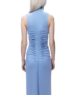 NOCTURNE Ruched High-neck Maxi Dress - Blue