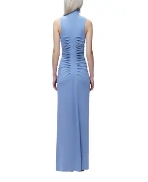 NOCTURNE Ruched High-neck Maxi Dress - Blue