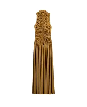 NOCTURNE Ruched High-neck Maxi Dress - Camel