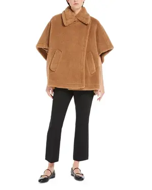 Max Mara Wool And Silk Teddy Poncho Jacket - Camel