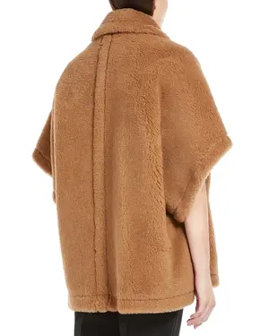Max Mara Wool And Silk Teddy Poncho Jacket - Camel