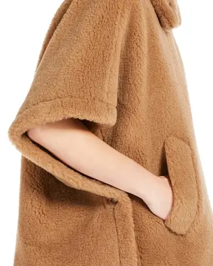 Max Mara Wool And Silk Teddy Poncho Jacket - Camel
