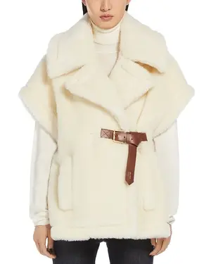 Max Mara Alpaca, Wool & Silk Teddy Poncho - Optical White