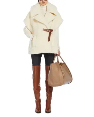 Max Mara Alpaca, Wool & Silk Teddy Poncho - Optical White