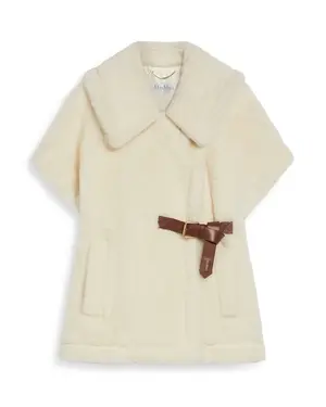 Max Mara Alpaca, Wool & Silk Teddy Poncho - Optical White
