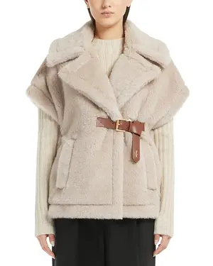 Max Mara Alpaca, Wool And Silk Teddy Poncho - Beige