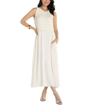 LIVERPOOL Sleeveless Crewneck Tie Back Sweater Dress - Cream