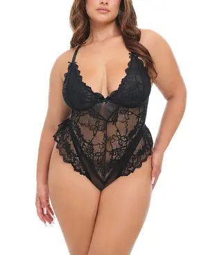 OH LA LA CHERI Curvy Valentine Sheer Lace Teddy - Black