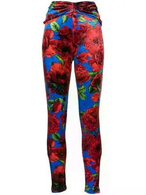 Magda Butrym Rose-print Velvet Leggings - Blue