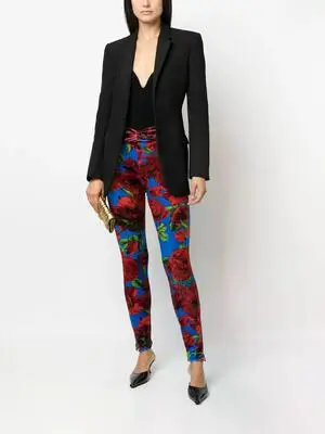 Magda Butrym Rose-print Velvet Leggings - Blue