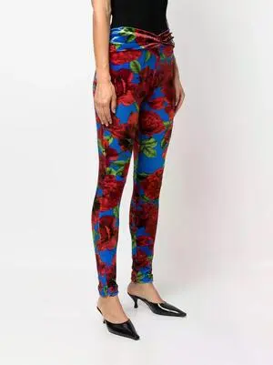 Magda Butrym Rose-print Velvet Leggings - Blue