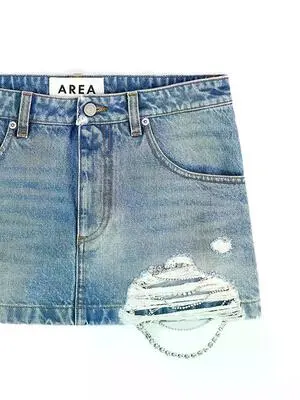 AREA Crystal-embellished Frayed Denim Mini Skirt