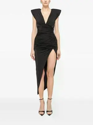 NISSA Ruched Midi Dress - Black