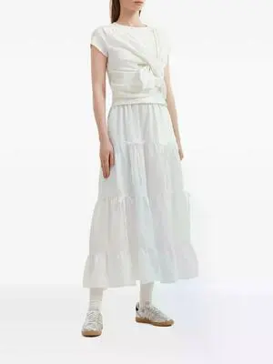 TOUT A COUP Tiered Drawstring Midi Skirt - White