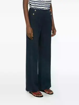 Maje High-waisted Sailor-front Wide-leg Linen Trousers - Blue