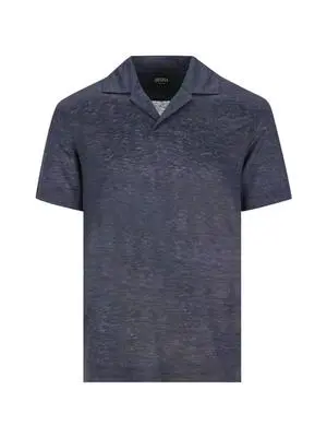 Zegna Notched Linen T-shirt - Blue