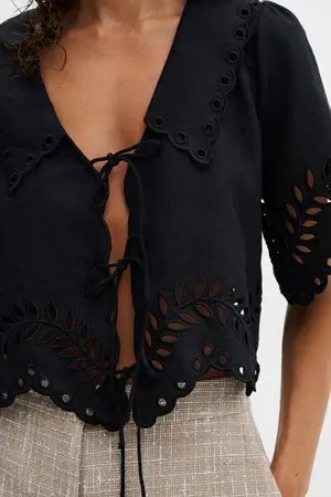 MALINA Estela Broderie Anglais Blouse - Black