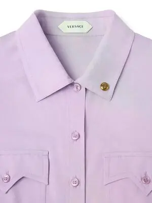 Versace Stretch Georgette Viscose Midi Shirt Dress With Medusa Pin - Purple