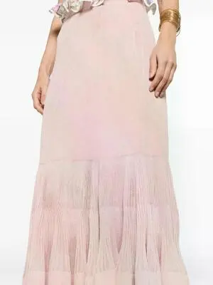 Zimmermann Luna Pleated Frill Midi Skirt - Pink