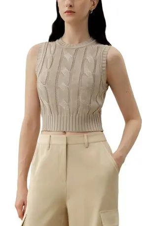 Lilysilk Cable Knit Tussah Silk Cropped Top - Beige