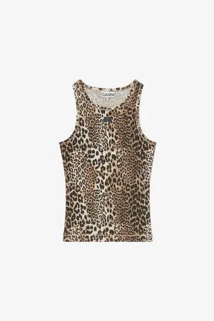 GANNI Ganni Ribbed Tank Top With Logo Detail Mixed