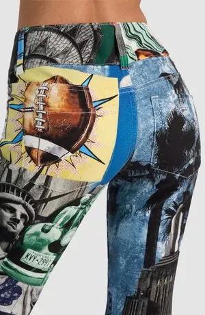 Alice + Olivia Kai Low Rise Flare Patchwork Jeans