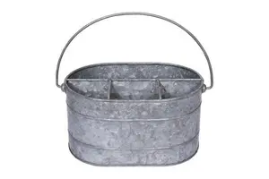 STORIED HOME Galvanized Metal Storage Caddy With 4 Compartments And Handle - Silver