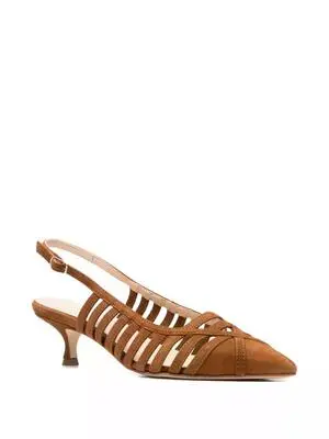 ANNA F. Cut-out Suede Slingback Pumps - Brown