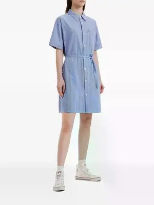 CHOCOOLATE Striped Belted Shirt Dress - Blue