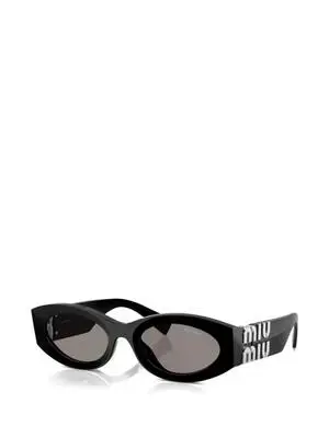 Miu Miu Logo Oval-frame Sunglasses - Black