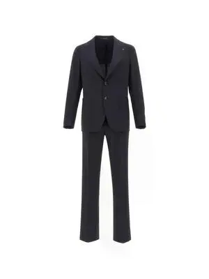 Tagliatore Logo-pin Pleated Virgin Wool Suit - Blue