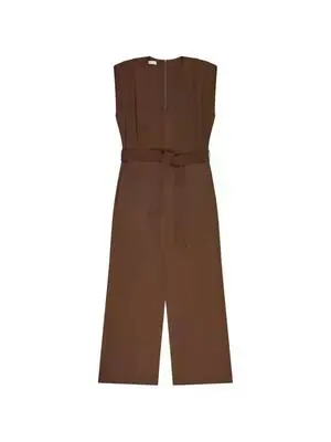 GLANSHIRT Belted V-neck Jumpsuit - Brown
