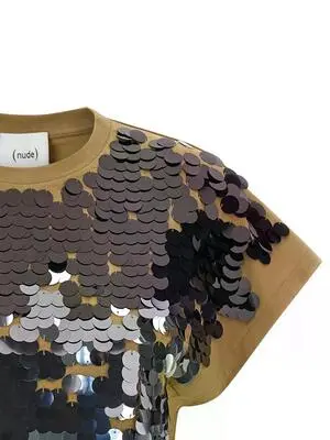 NUDE Embellished Crew Neck T-shirt - Brown