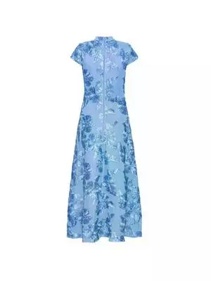 ROTATE BY BIRGER CHRISTENSEN Mesh Cap Sleeve Maxi Dress With Floral Print - Blue