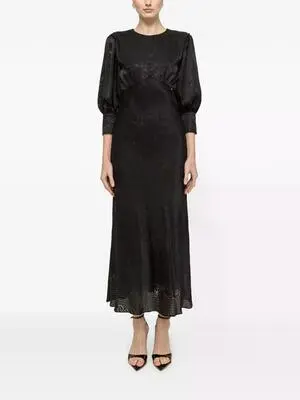 NISSA Puff-sleeve Midi Dress - Black