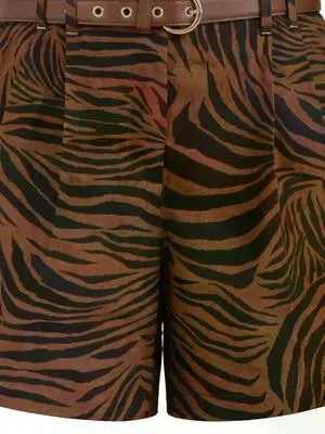 Max Mara Belted Zebra-print Cotton Shorts