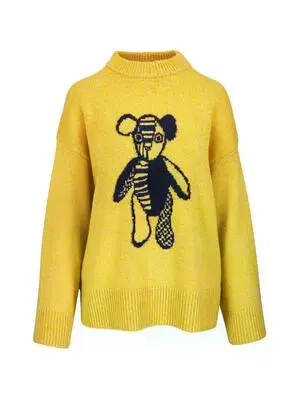 THE ELDER STATESMAN Printed Pali Teddy Crew Sweater - Yellow