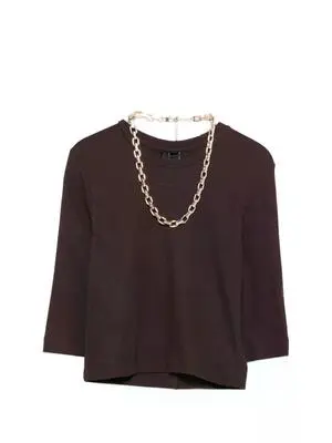Pinko Cropped Sweater With Chain - Brown