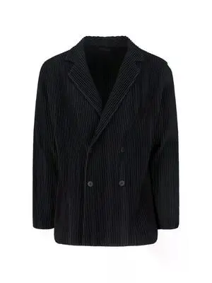 Issey Miyake Pleated Double-breasted Blazer - Black